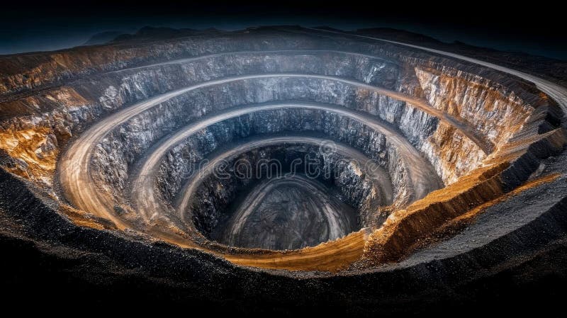 Aerial View of a Vast Open-pit Mine, Showcasing Intricate Layers of ...