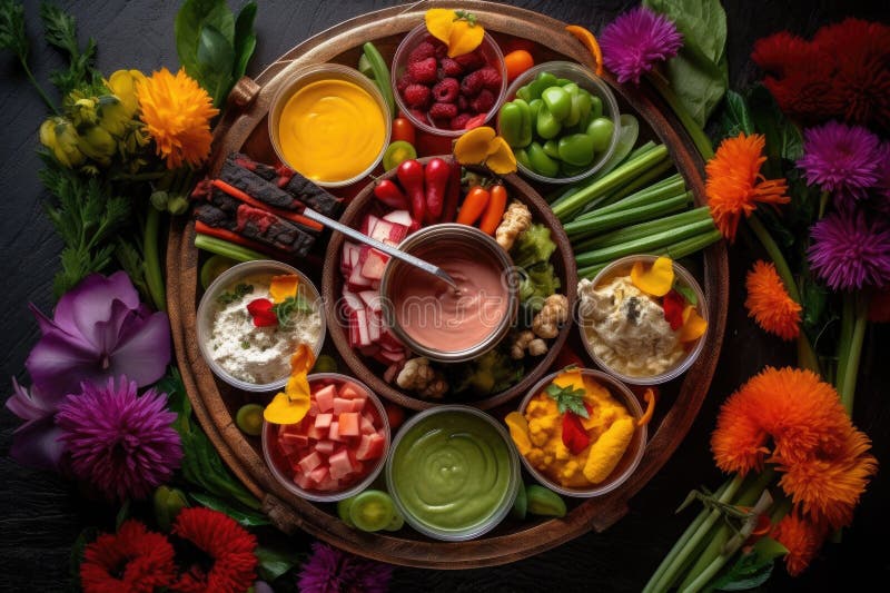 Aerial View of a Vegan Snack Platter with Dips and Vegetables Stock ...