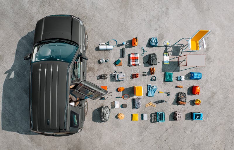 Top View of Car and Objects Stock Image - Image of aerial, adventure ...