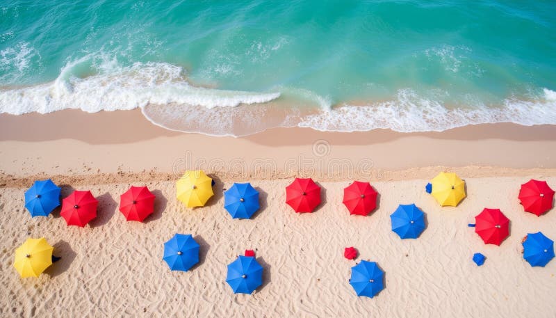 Aerial View of Vibrant Beach Umbrellas, Tropical Pattern Stock Image ...