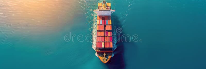 Aerial View of Vibrant Container Cargo Ship in Blue Sea with Ample Copy ...