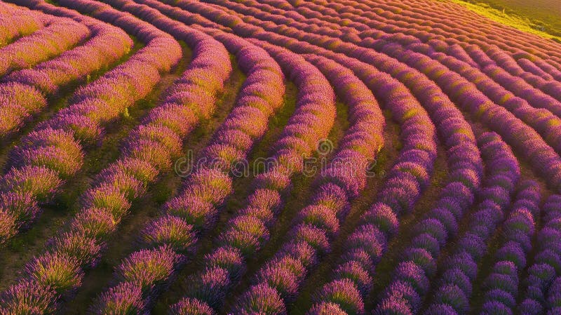 Aerial View of Vibrant Lavender Fields in Wavy Patterns during Golden ...