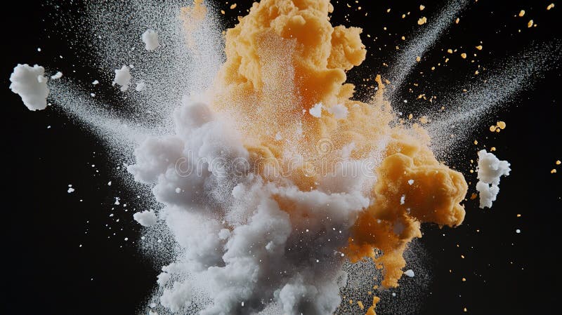 Aerial View of Vibrant Orange and White Powder Exploding Against a Dark ...