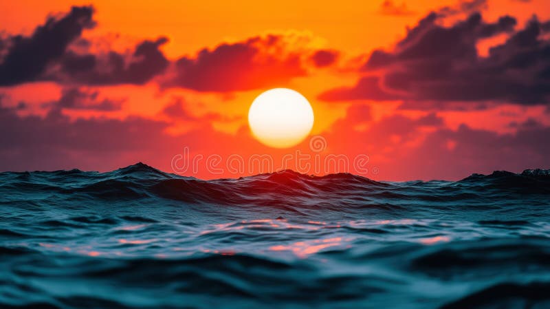 Aerial View of a Vibrant Sunset Reflecting Over Ocean Waves. Stock ...