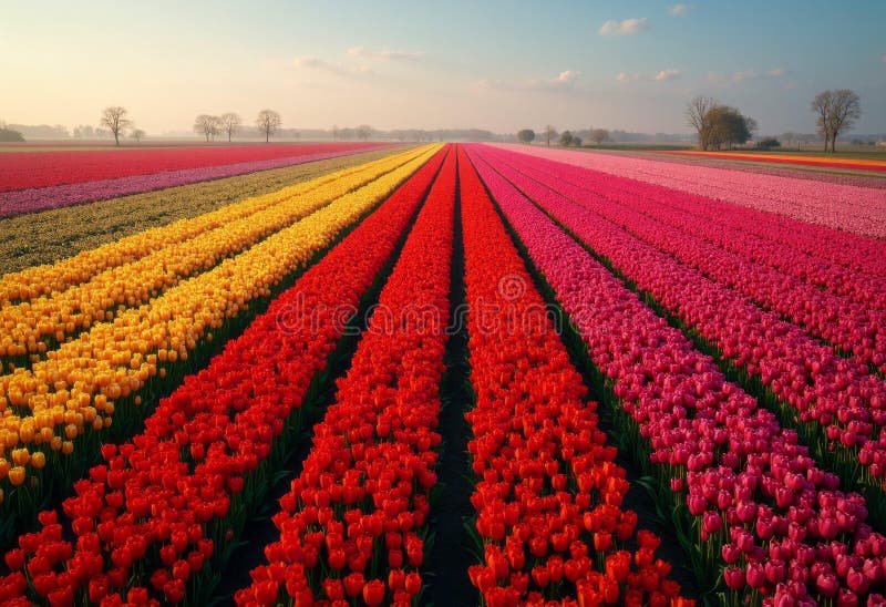 Aerial View of Vibrant Tulip Fields Stock Illustration - Illustration ...