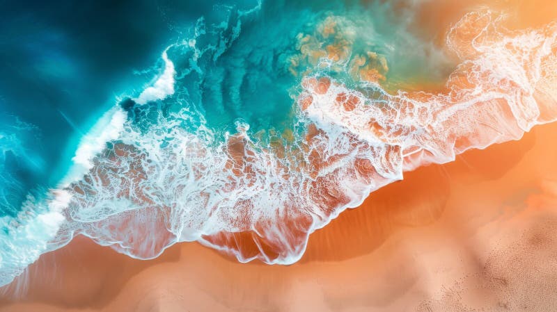 Aerial View of Vibrant Waves on Sandy Shore Stock Illustration ...