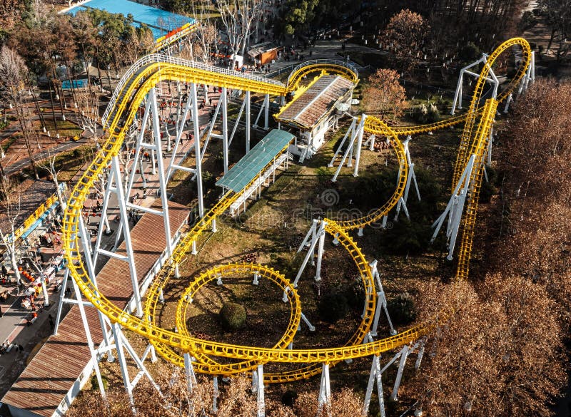 Aerial View of Vibrant Yellow Roller Coaster. Stock Image - Image of ...