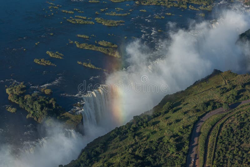 Aerial View of Victoria Falls and Rainbow Stock Photo - Image of spray ...