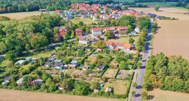 Aerial View of a Village with a Garden Plot Stock Photo - Image of ...