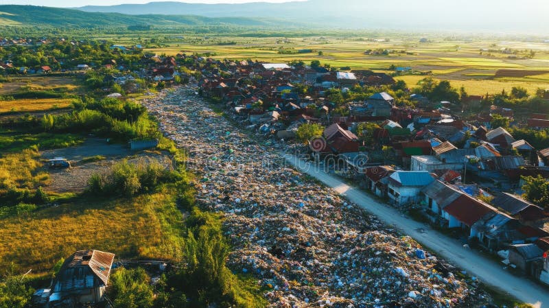 Aerial View of a Village with a Large Garbage Dump Stock Illustration ...