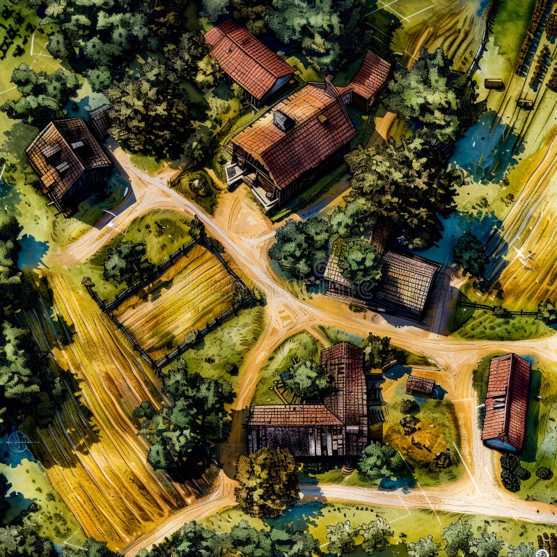 Aerial View of Village with Road Going through the Middle of it. Stock ...