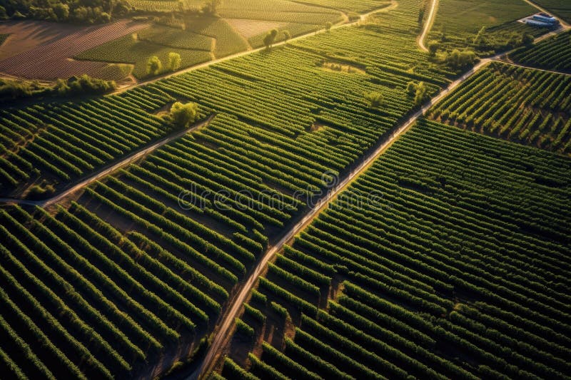 Aerial View of Vineyard Rows Forming Geometric Patterns Stock ...