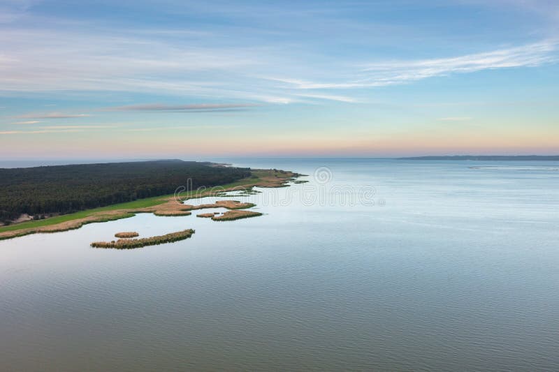 Aerial View of the Vistula Lagoon and the Vistula Spit at Sunset ...