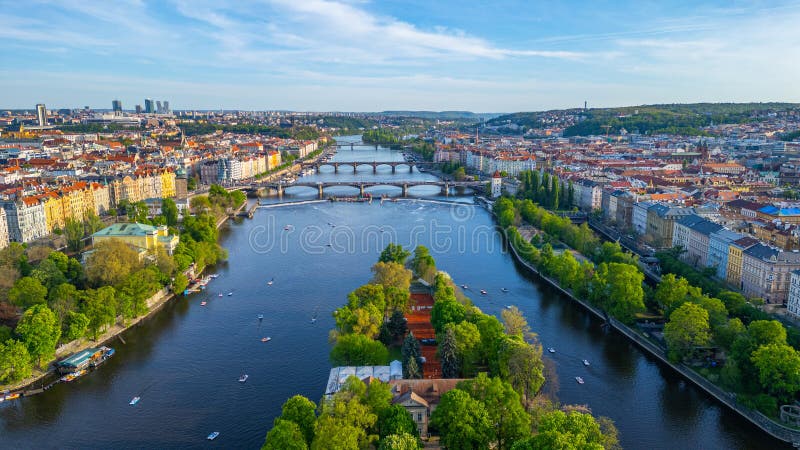 Aerial View of Vltava River in Prague, Czech Republic Stock Image ...
