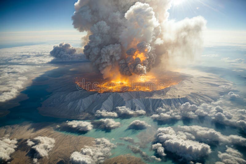 Aerial View of Volcanic Explosion, Created with Generative AI ...