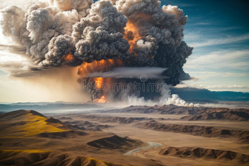 Aerial View of Volcanic Explosion, Created with Generative AI ...