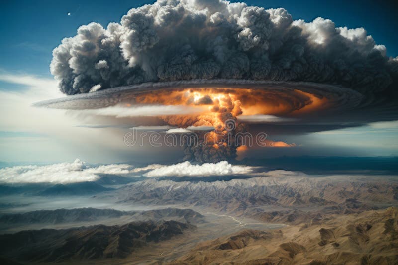 Aerial View of Volcanic Explosion, Created with Generative AI ...