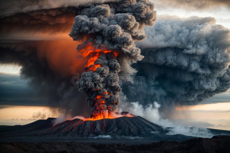 Aerial View of Volcanic Explosion, Created with Generative AI ...