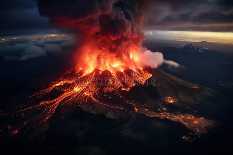 Aerial View of a Volcano Erupting. Generative AI Stock Illustration ...