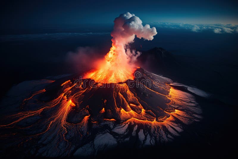 Aerial View of a Volcano Erupting. Generative AI Stock Illustration ...