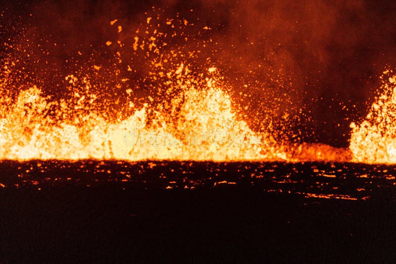 Aerial View of the Volcano Eruption at Night Stock Photo - Image of ...