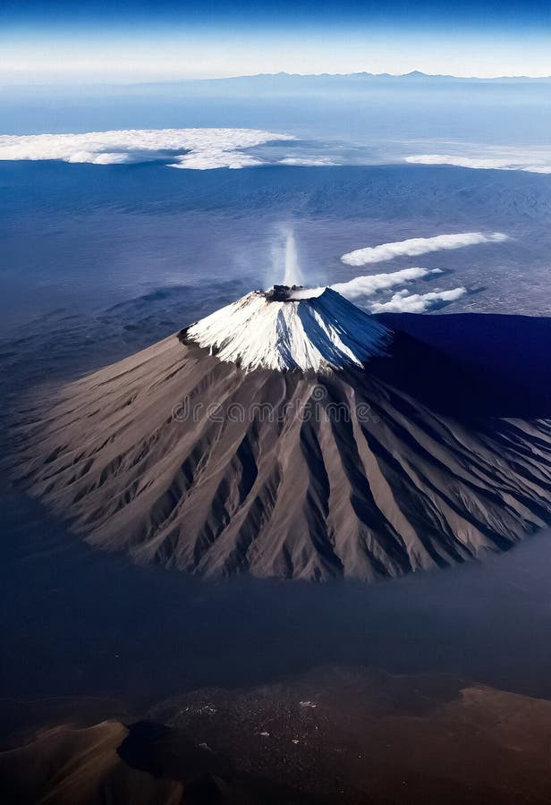 An Aerial View of a Volcano in the Middle of the Ocean Stock ...