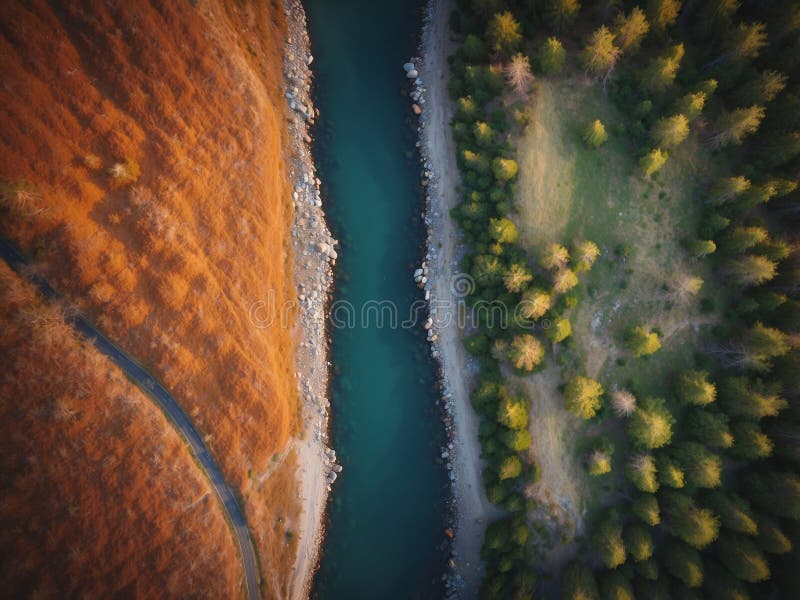 Aerial View of a Wall Separating Two Distinct Landscapes. Stock Image ...