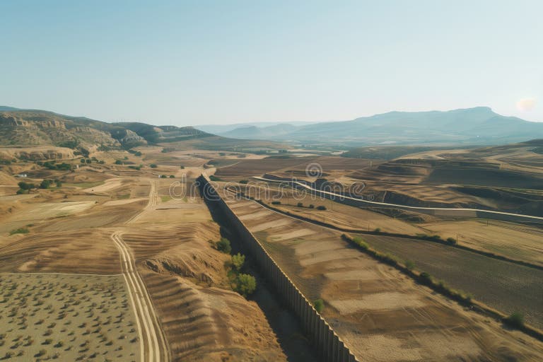 Aerial View of a Wall Separating Two Distinct Landscapes Stock Photo ...