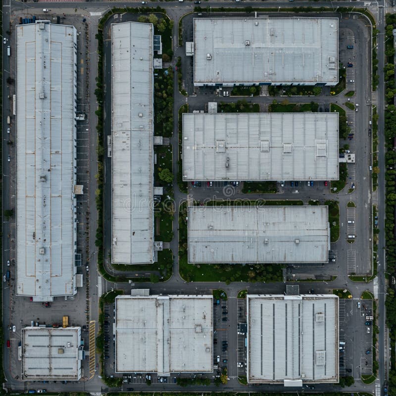 Aerial View of a Warehouse Complex Featuring Large, Rectangular ...