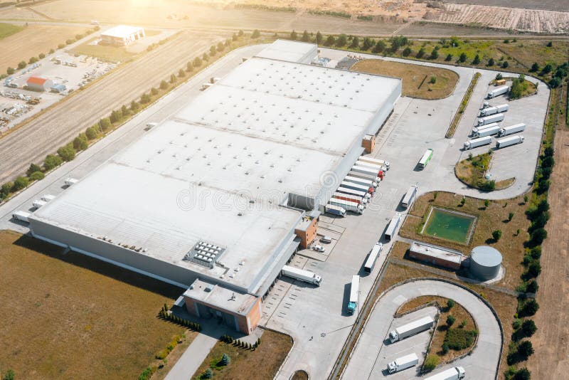 Aerial View of a Warehouse of Goods. Aerial View of Loading and ...