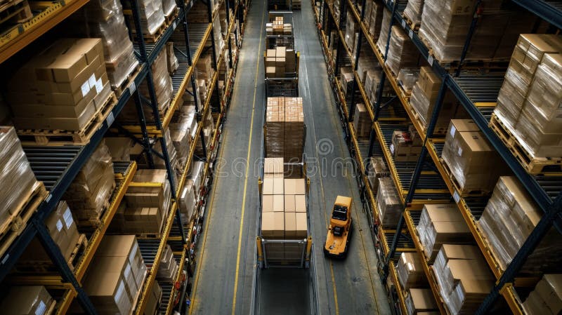 Aerial View of Warehouse with Stacked Boxes Generative AI Illustration ...