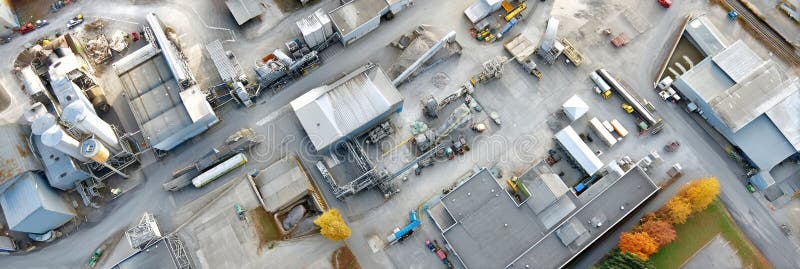 Aerial View of a Waste-Sorting Facility Showcasing Geometric Machinery ...