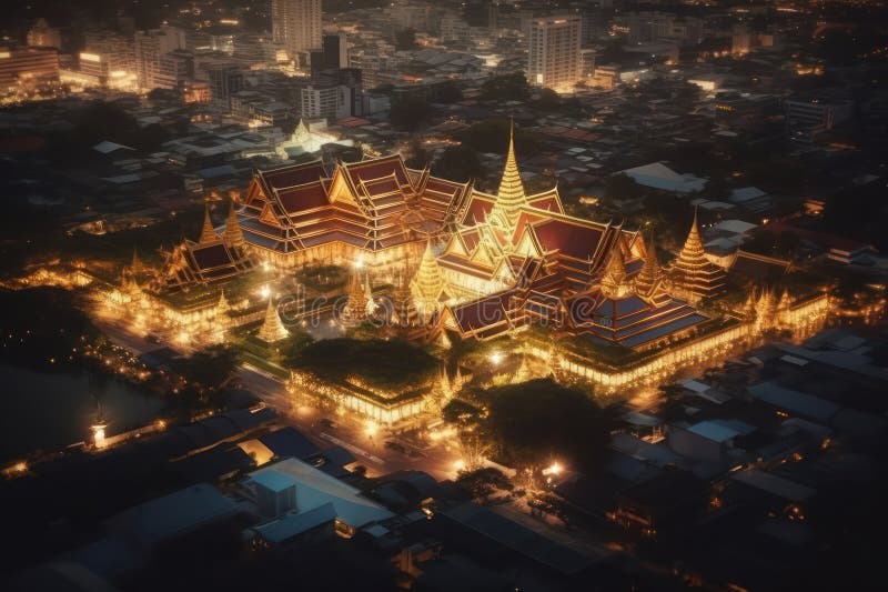Aerial View of Wat Phra Kaew City Lights with Ai Generated Stock ...
