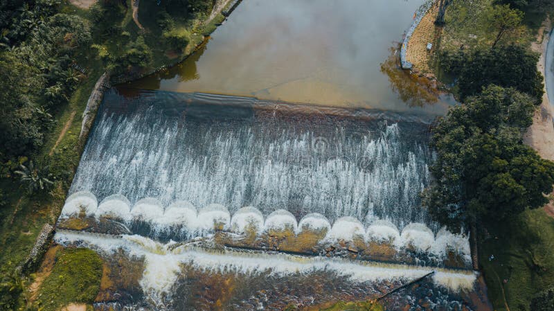 Aerial View of the Water Flowing from the Dam in Malaysia Stock Image ...