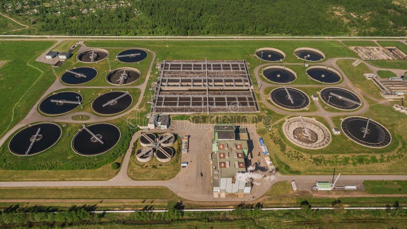 Aerial View of Water Treatment Facility Stock Image - Image of drone ...