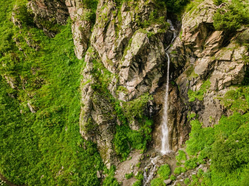Aerial View of Waterfall in Rocky Mountain Stock Photo - Image of ...