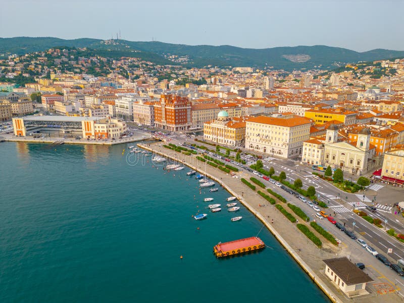 Aerial View of Waterfront of Italian Town Trieste Stock Image - Image ...