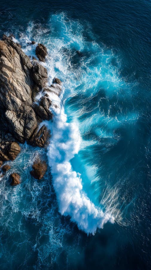 Aerial View of Waves Crashing on Rocky Coast Stock Illustration ...
