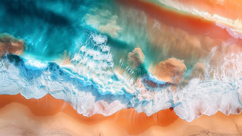 Aerial View of Waves Kissing Sandy Shore Stock Illustration ...