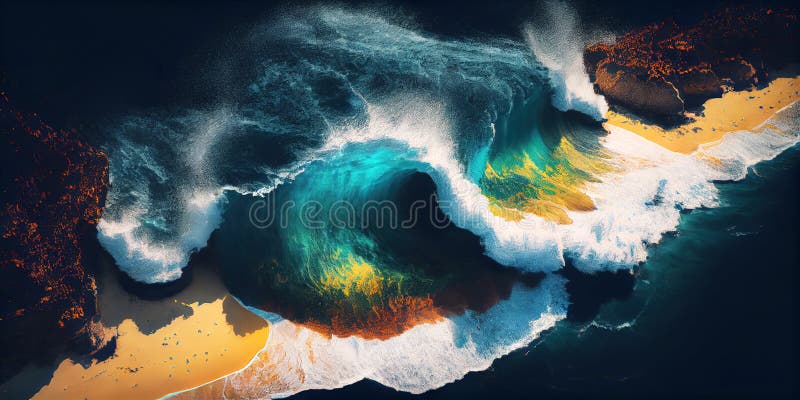 Aerial View of Waves, Panoramic Image. Stock Illustration ...