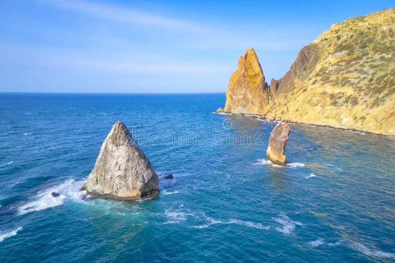 Aerial View of Waves and Sea Rocks Stock Image - Image of vacation ...