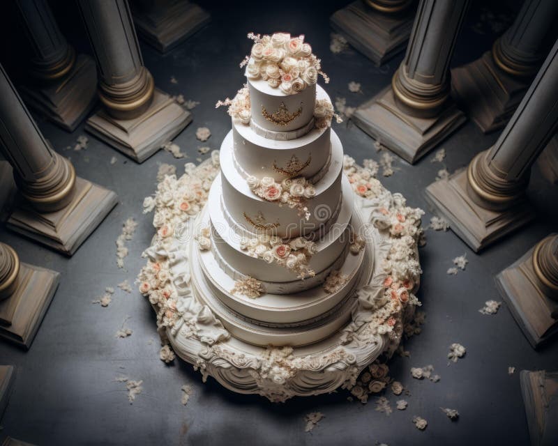 An Aerial View of a Wedding Cake Surrounded by Columns Stock ...