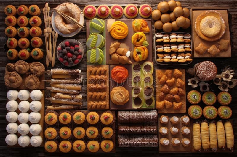 Aerial View of a Well-organized Pastry Display Stock Illustration ...