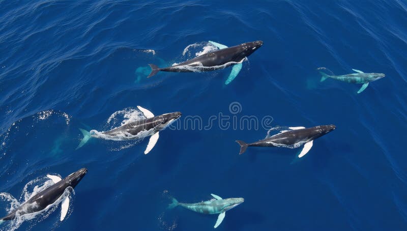 Aerial View of Whale Migration Across the Ocean Stock Illustration ...