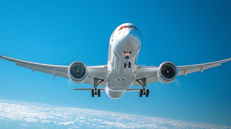 Aerial View of White Airplane Wing in Flight Against Clear Blue Sky ...