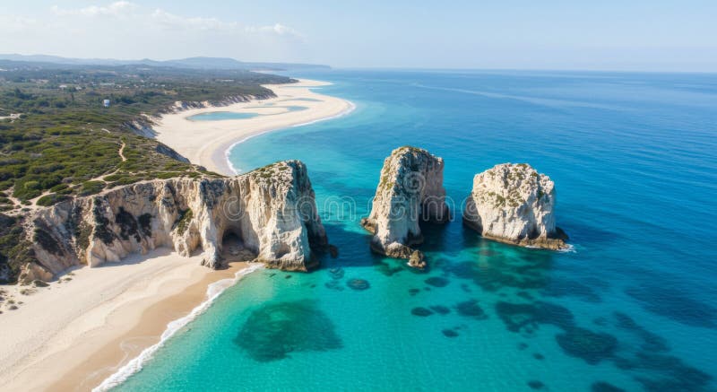 Aerial View of White Coastal Rock Formations and Turquoise Sea Stock ...