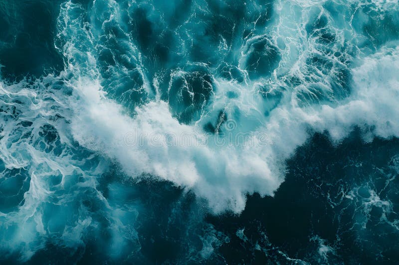 Aerial View of White Foam Breaking on a Blue Ocean Surface Stock ...