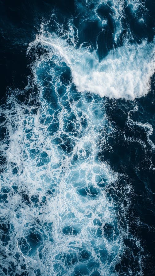 Aerial View of White Foamy Waves Crashing on a Deep Blue Ocean. Stock ...