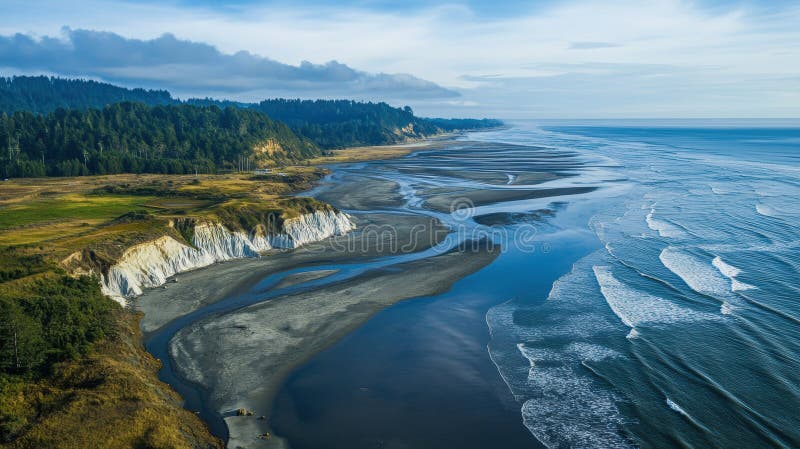 Aerial View of White River Formations Flowing into the Pacific Ocean ...