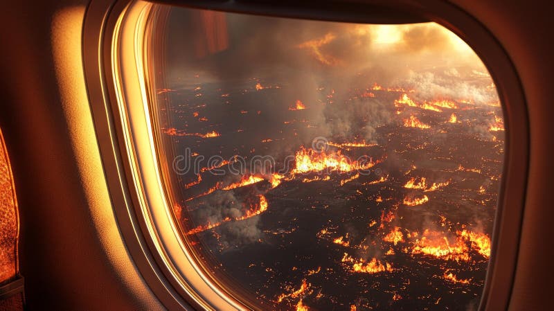 Aerial View of Widespread Forest Fire through Airplane Window Stock ...